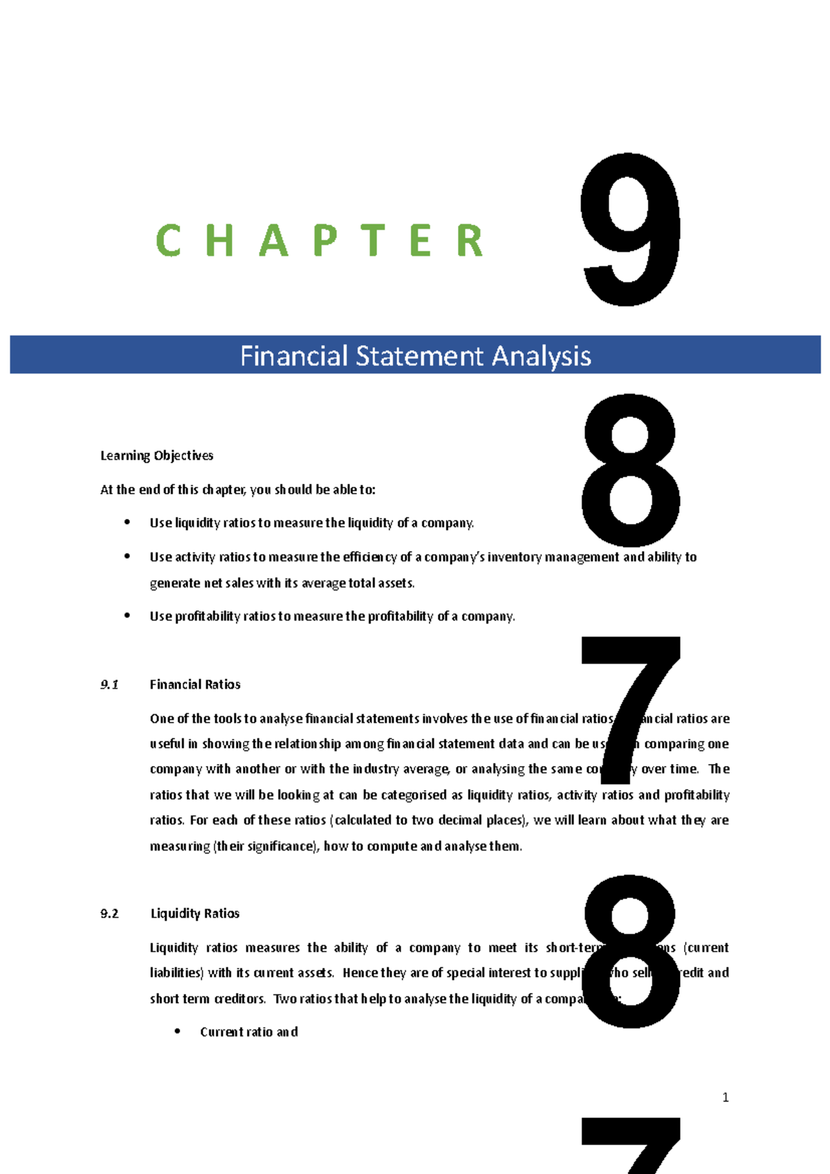 Chapter 9 Financial Statement Analysis BACC notes - ####### Learning ...