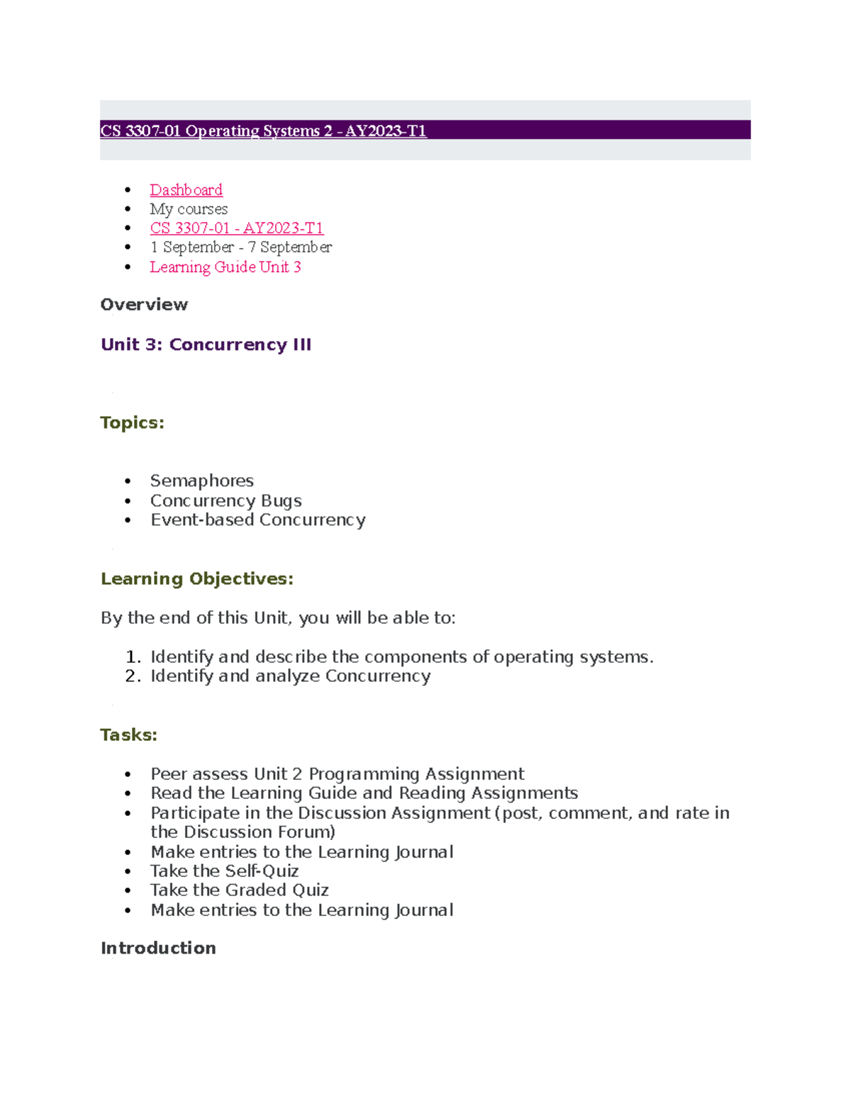 Learning Guide Unit 3 - Identify and analyze Concurrency Tasks: Peer ...