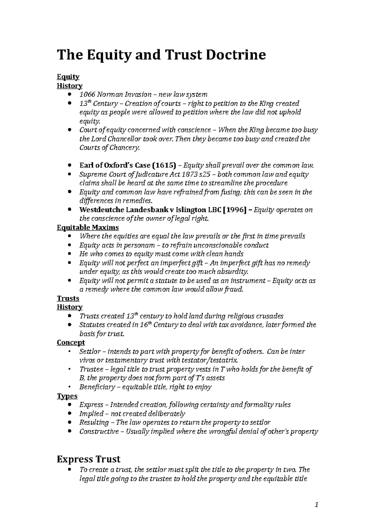 Equity and Trust topics - The Equity and Trust Doctrine Equity History ...