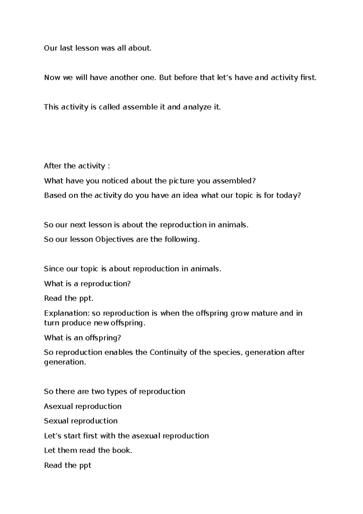 Script Science SAA - Our last lesson was all about. Now we will have ...