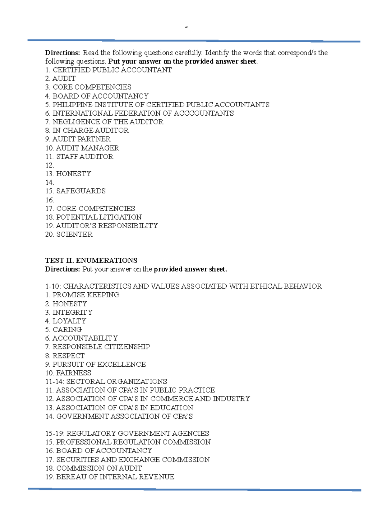 Ans sheet - SDASDASDA - Directions: Read the following questions ...