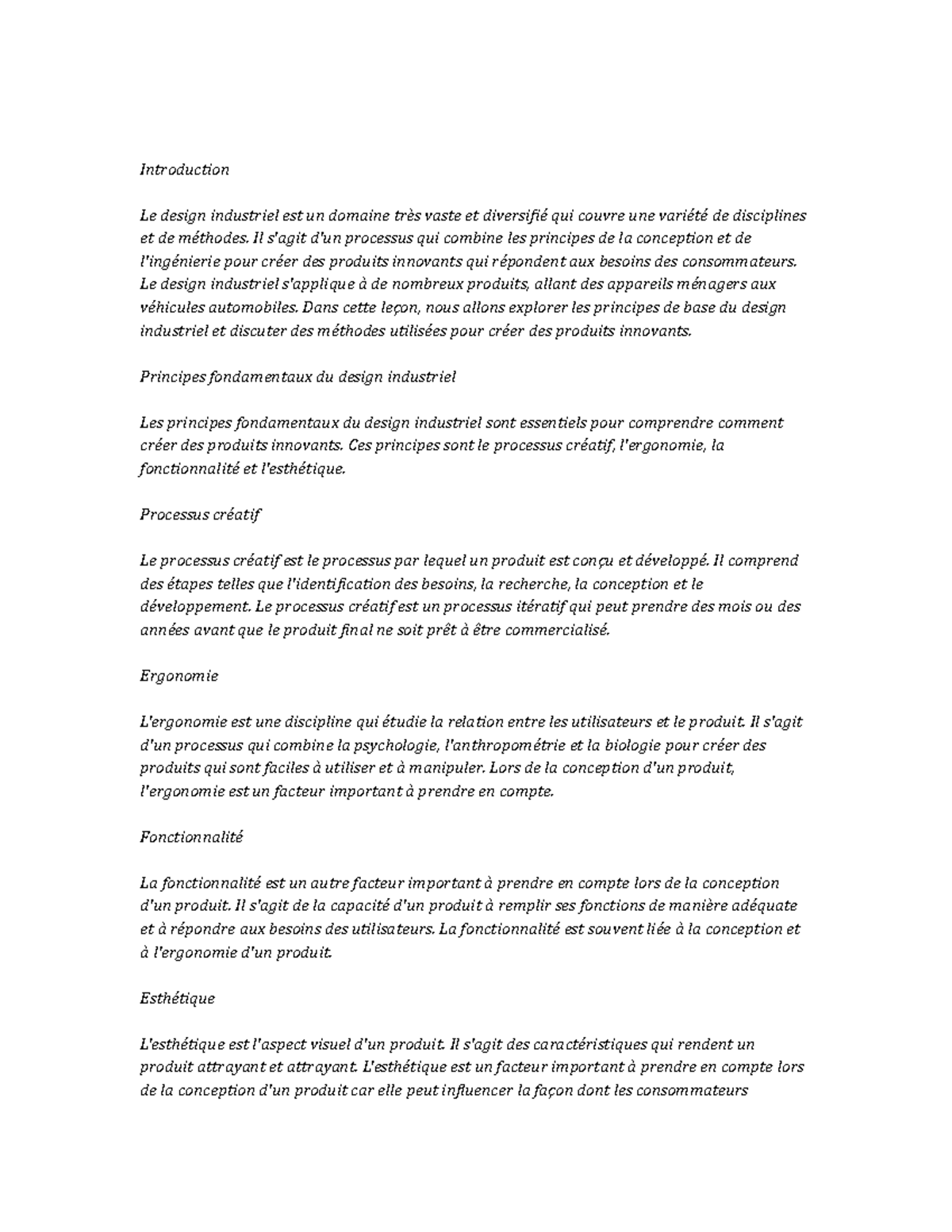 Industrial Design note study - Introduction Le design industriel est un ...