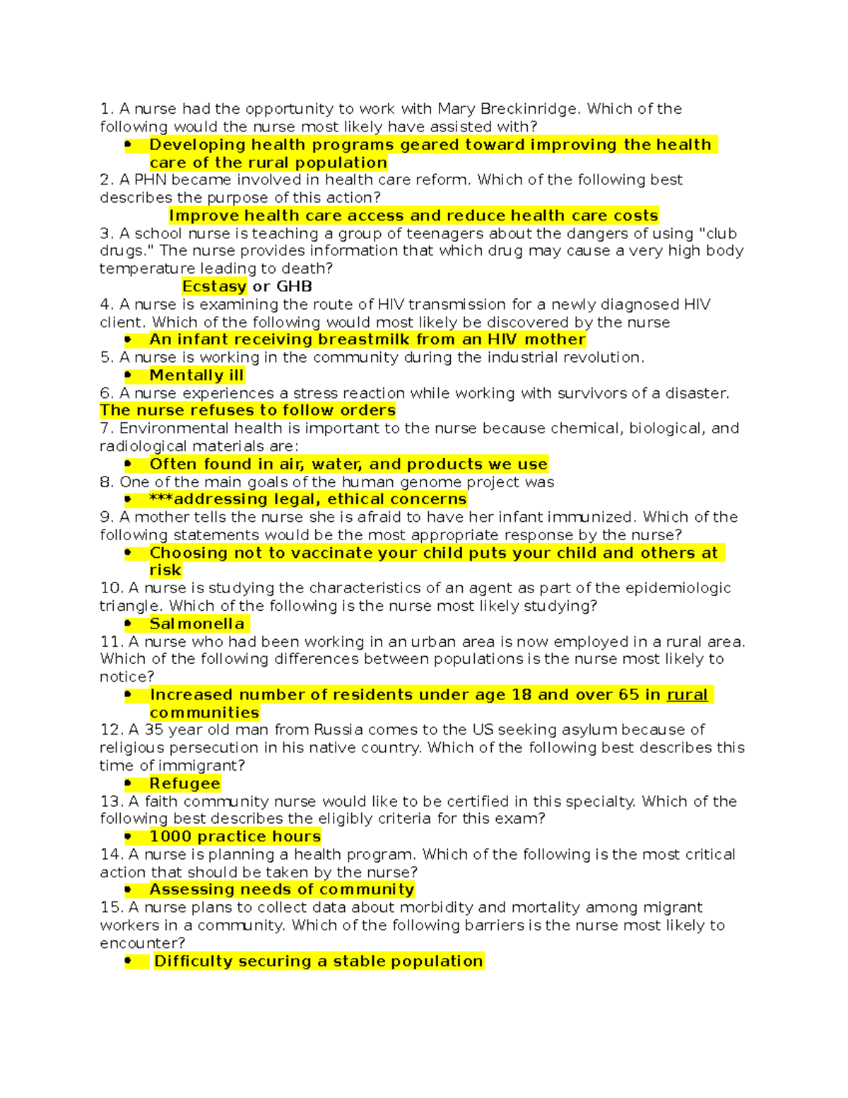 Community Health PRE POST TEST.docx - A nurse had the opportunity to ...