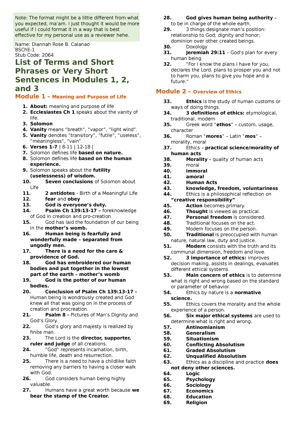RE Notes - Note: The format might be a little different from what you ...