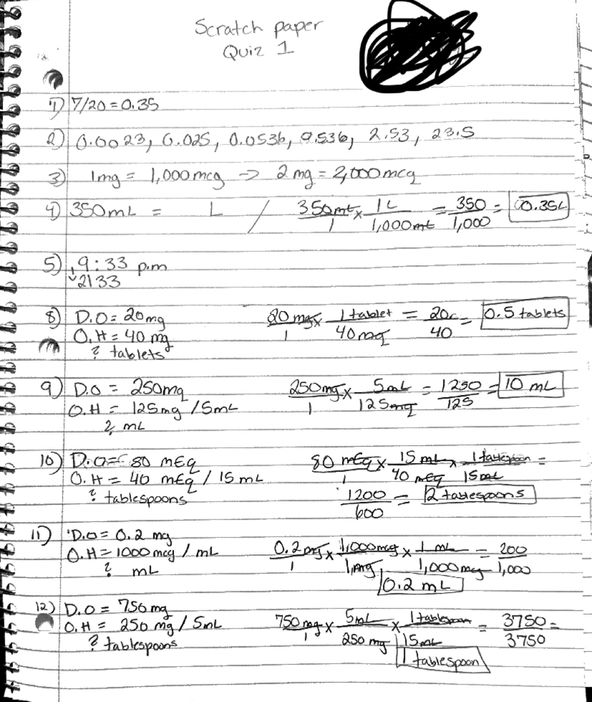 Quiz 1 scratch work - Scratch paper Quiz 1 D 2) 0, 6, 0, 9, 2, 23 3 ...