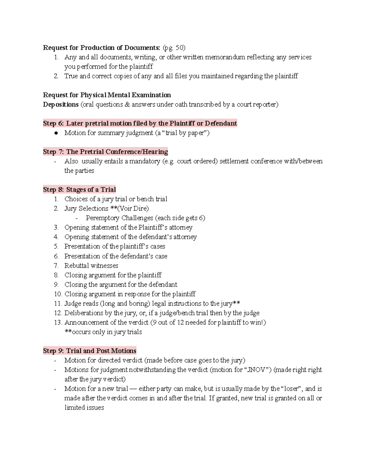Bus Law 207 Notes - Request for Production of Documents: (pg. 50) 1 ...