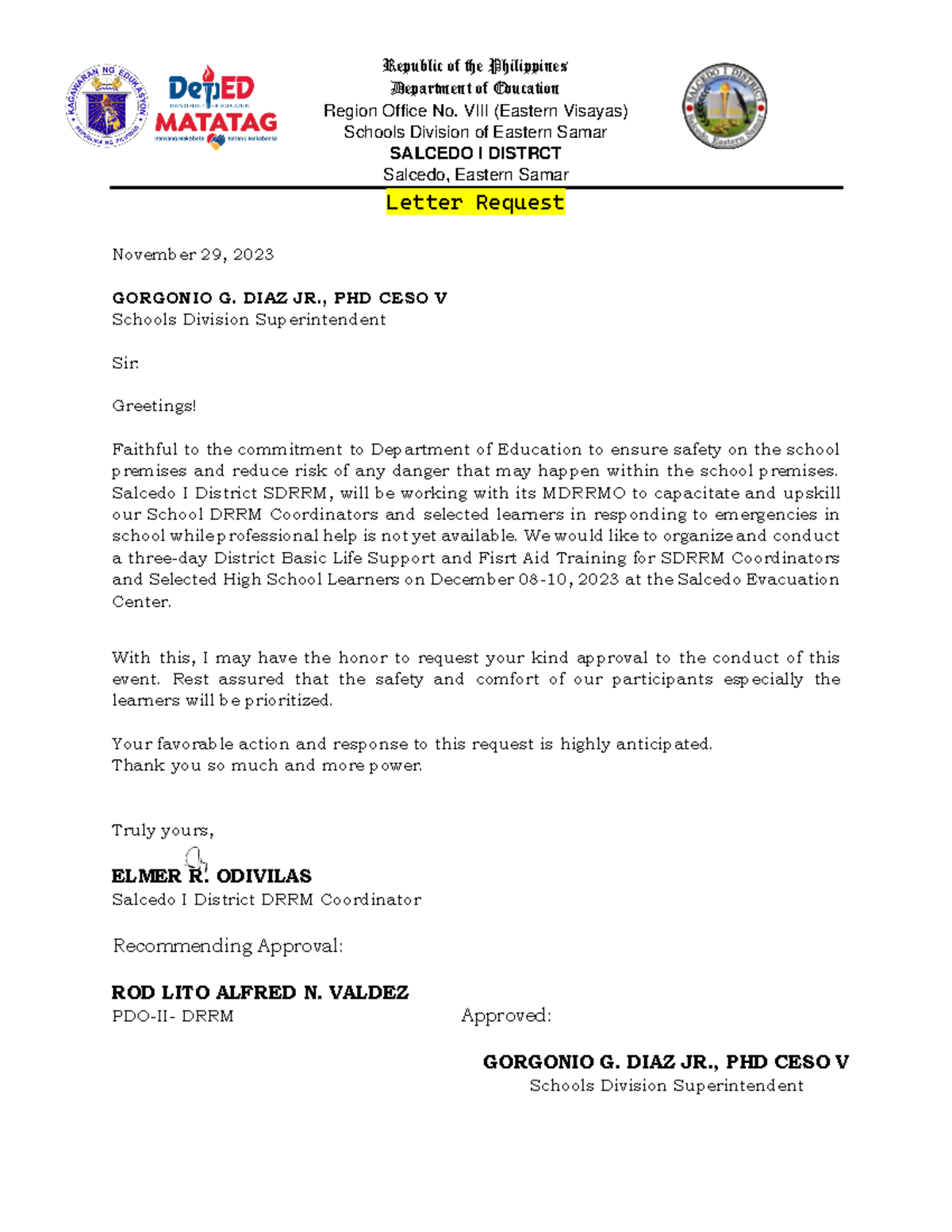 Letter Request - This materials is just a Practice material - Republic ...