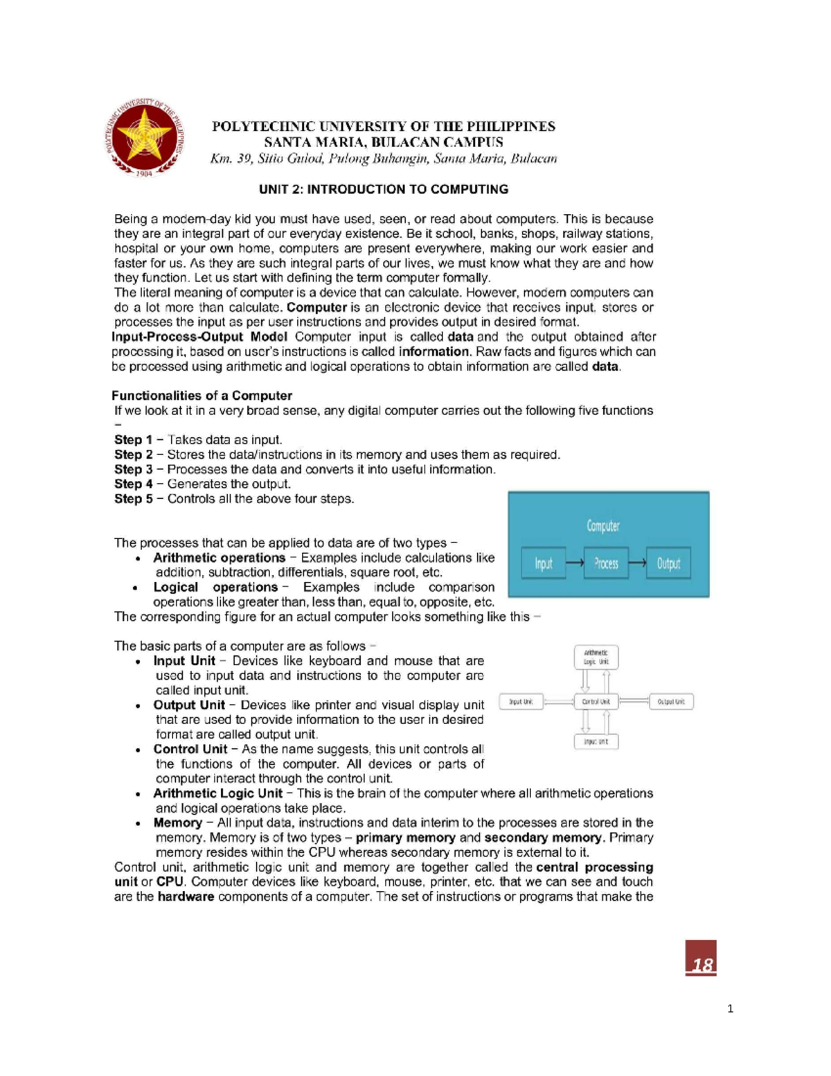 Lesson 1 UNIT 2 Introduction to Computing - BS Hospitality Management ...