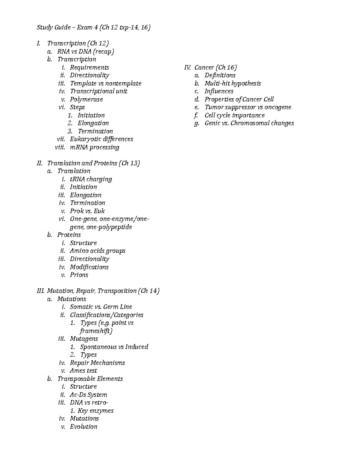 Study_Guide_Exam_4 - Study Guide – Exam 4 (Ch 12 txp-14, 16) I ...