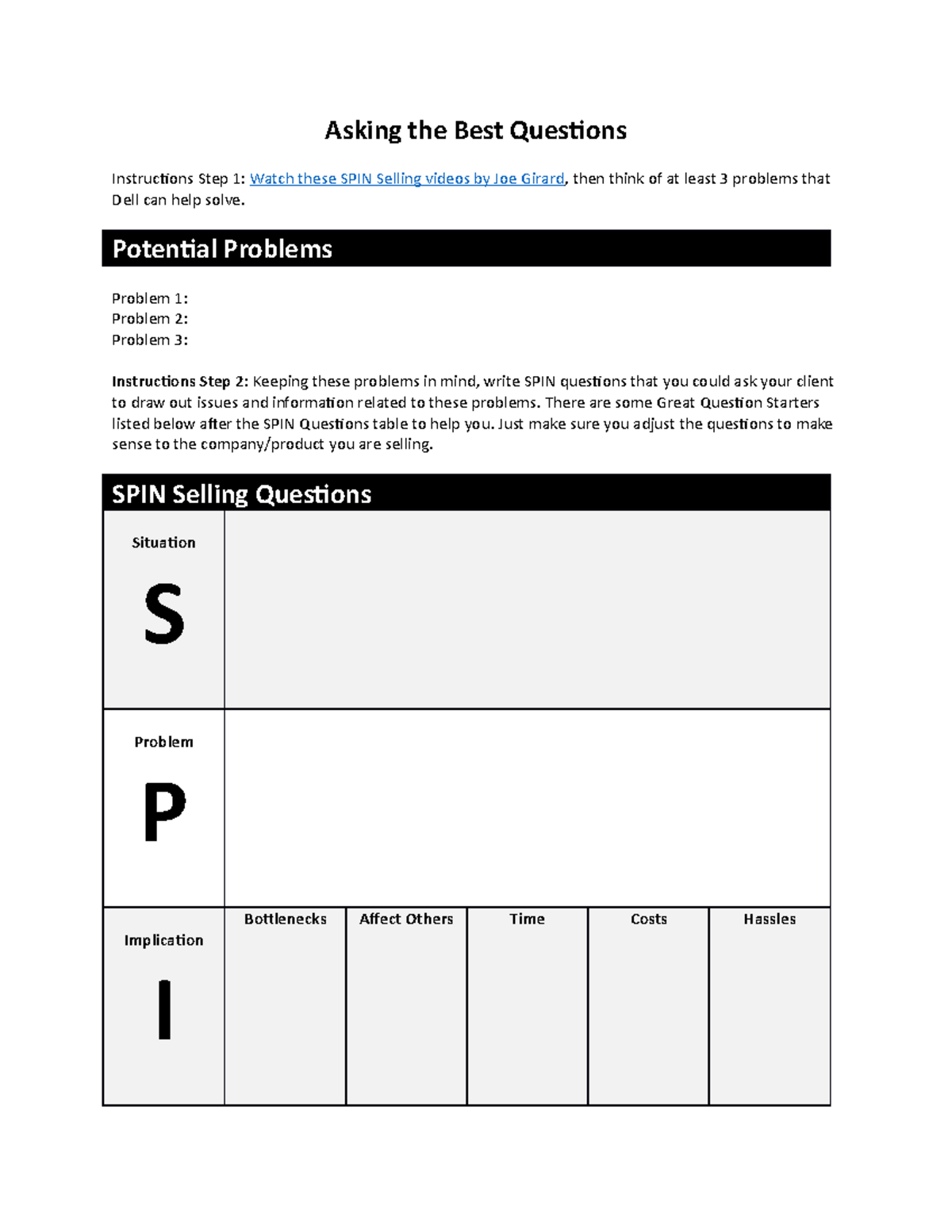 Worksheet 3 Discovery Questions - Asking the Best Questions ...