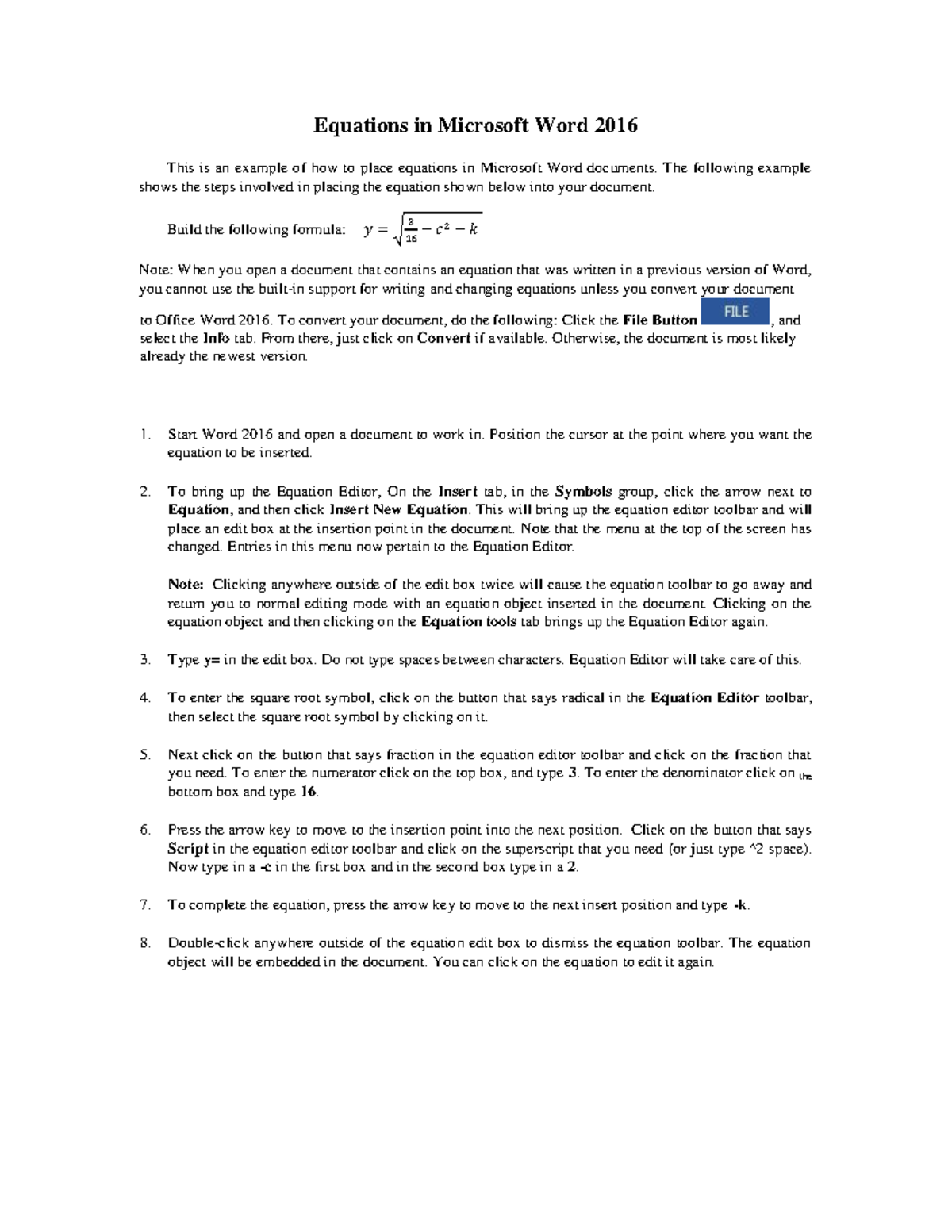 Word-Equations - Math Work - Equations in Microsoft Word 2016 This is ...