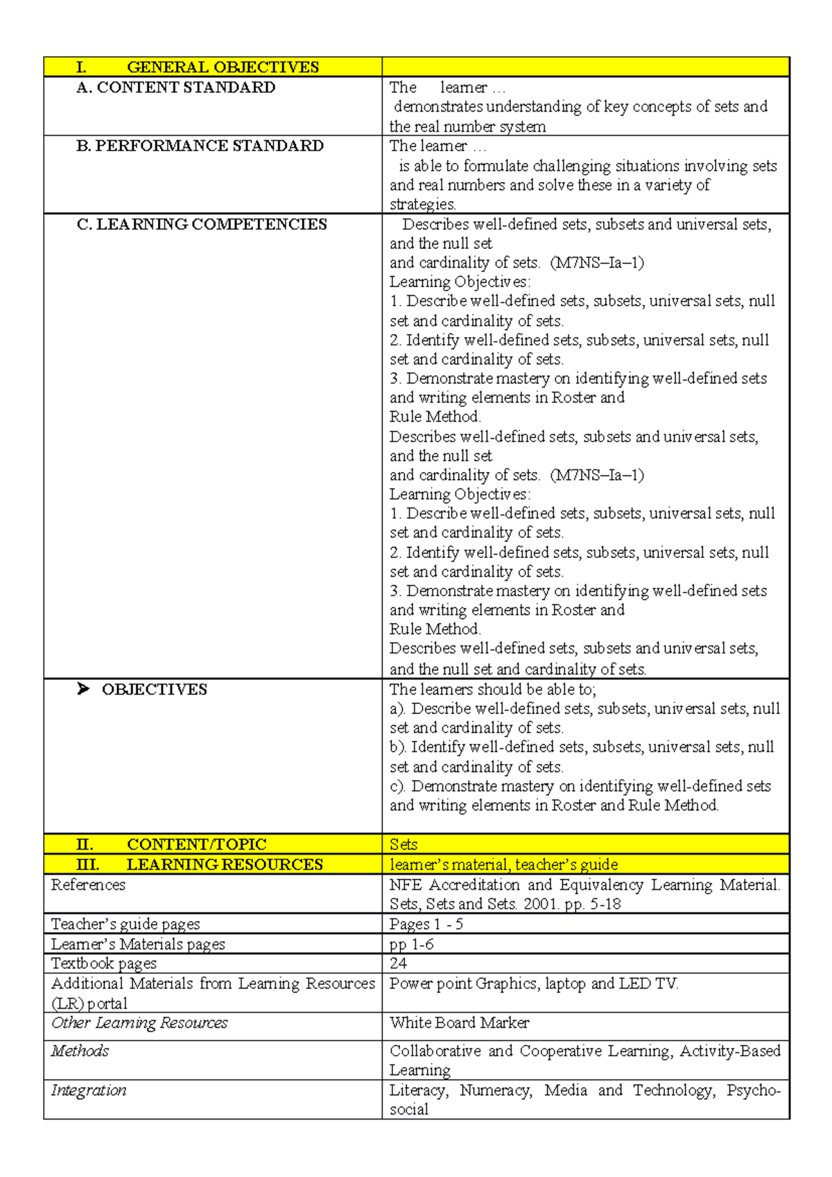 Inquiry DLP - It is a module and lesson plan - I. GENERAL OBJECTIVES A ...