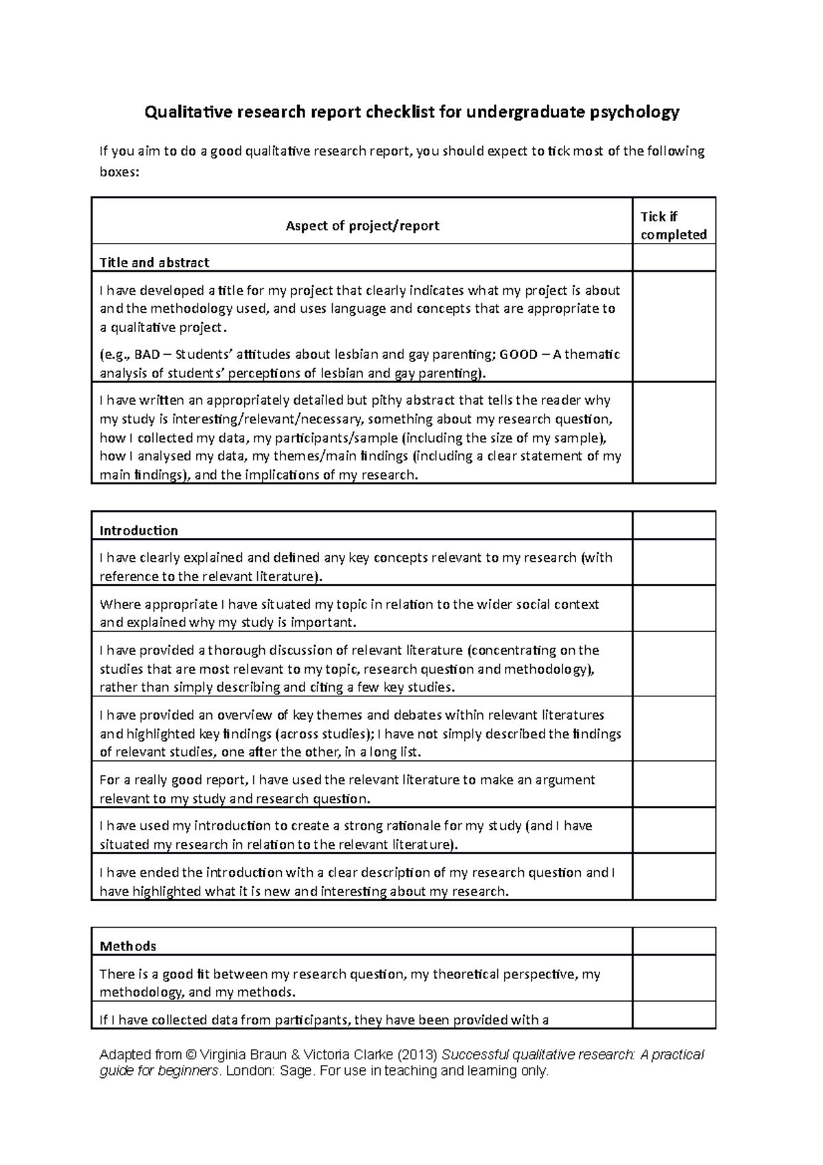 Qualitative Research Report Checklist - (e., BAD – Students’ attitudes ...