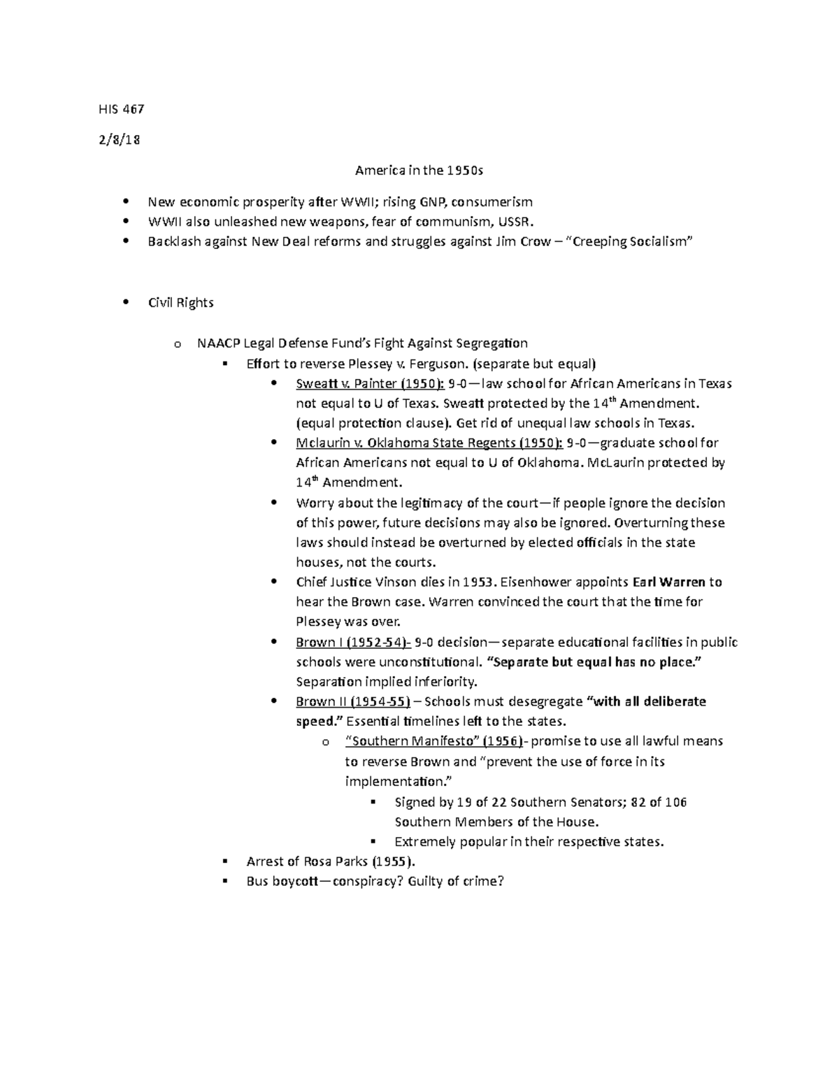 America in the 1950s - HIS 467 2/8/ America in the 1950s New economic ...