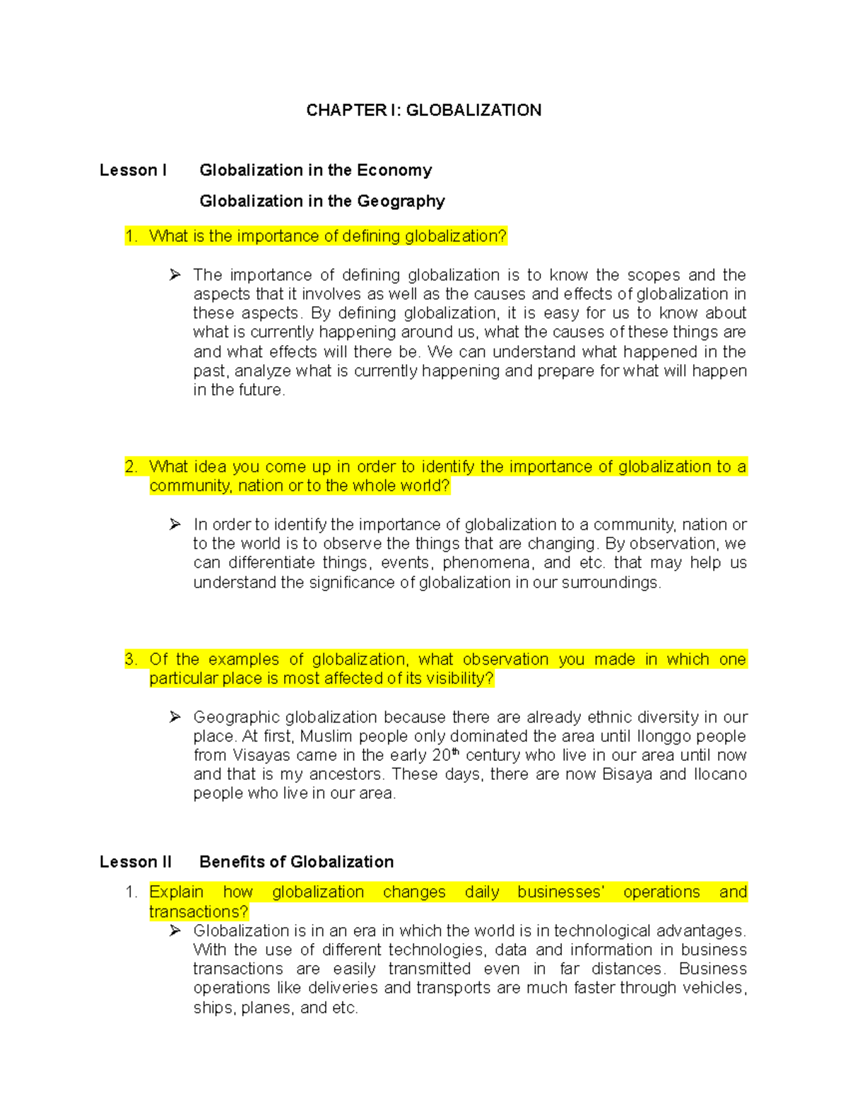 Chapter I - Globalization - CHAPTER I: GLOBALIZATION Lesson I ...