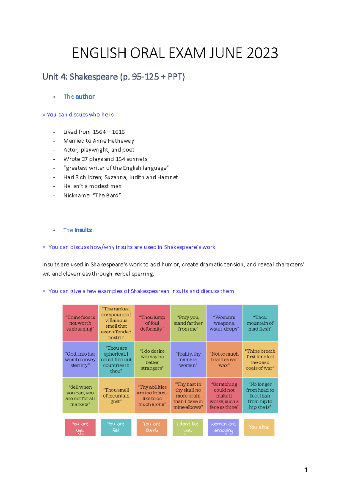 Engels Examen JUNI 2024 - ENGLISH ORAL EXAM JUNE 2023 Unit 4 ...