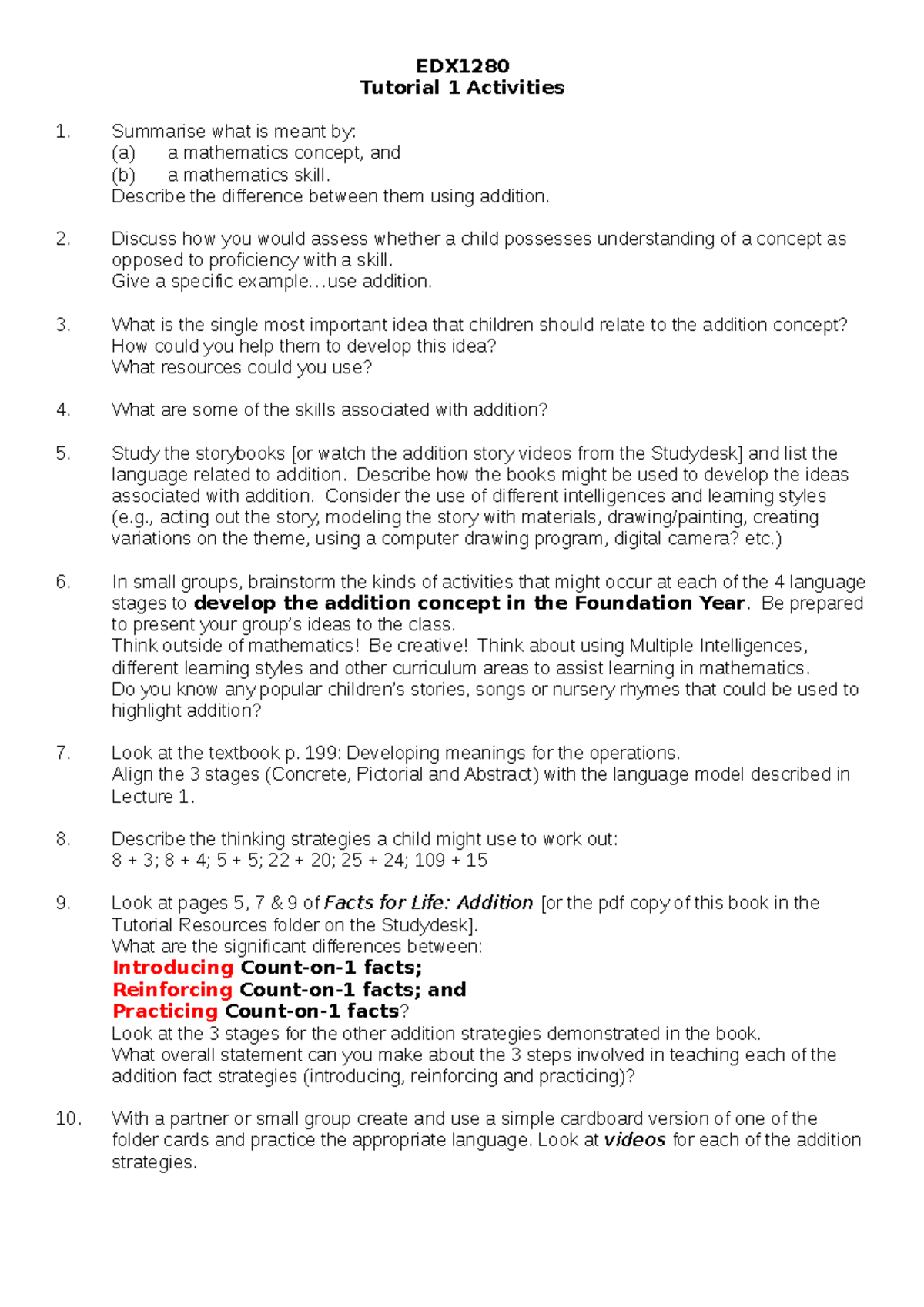 Tutorial work - week one online tutorial activities - EDX1280 Tutorial ...