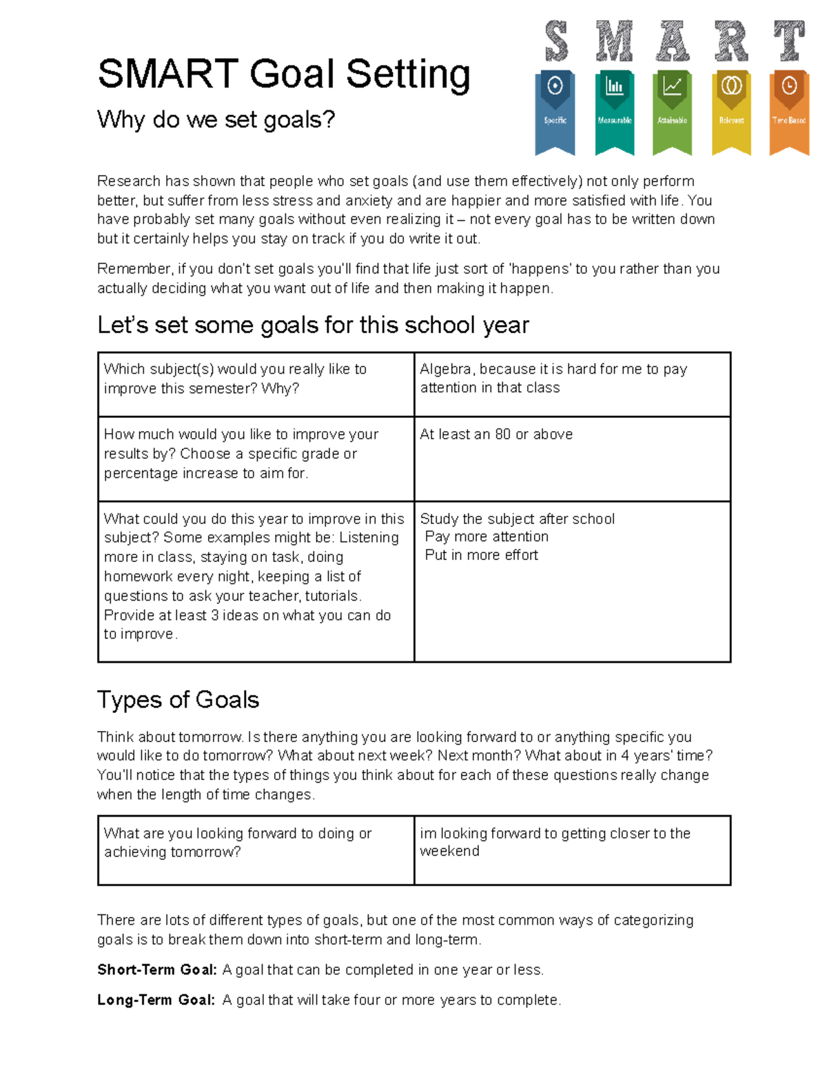 Copy of Copy of Smart Goal Setting Individual Assignment - SMART Goal ...