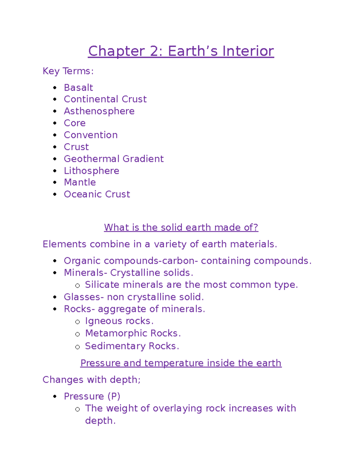 Earths interior - Chapter 2: Earth’s Interior Key Terms: Basalt ...