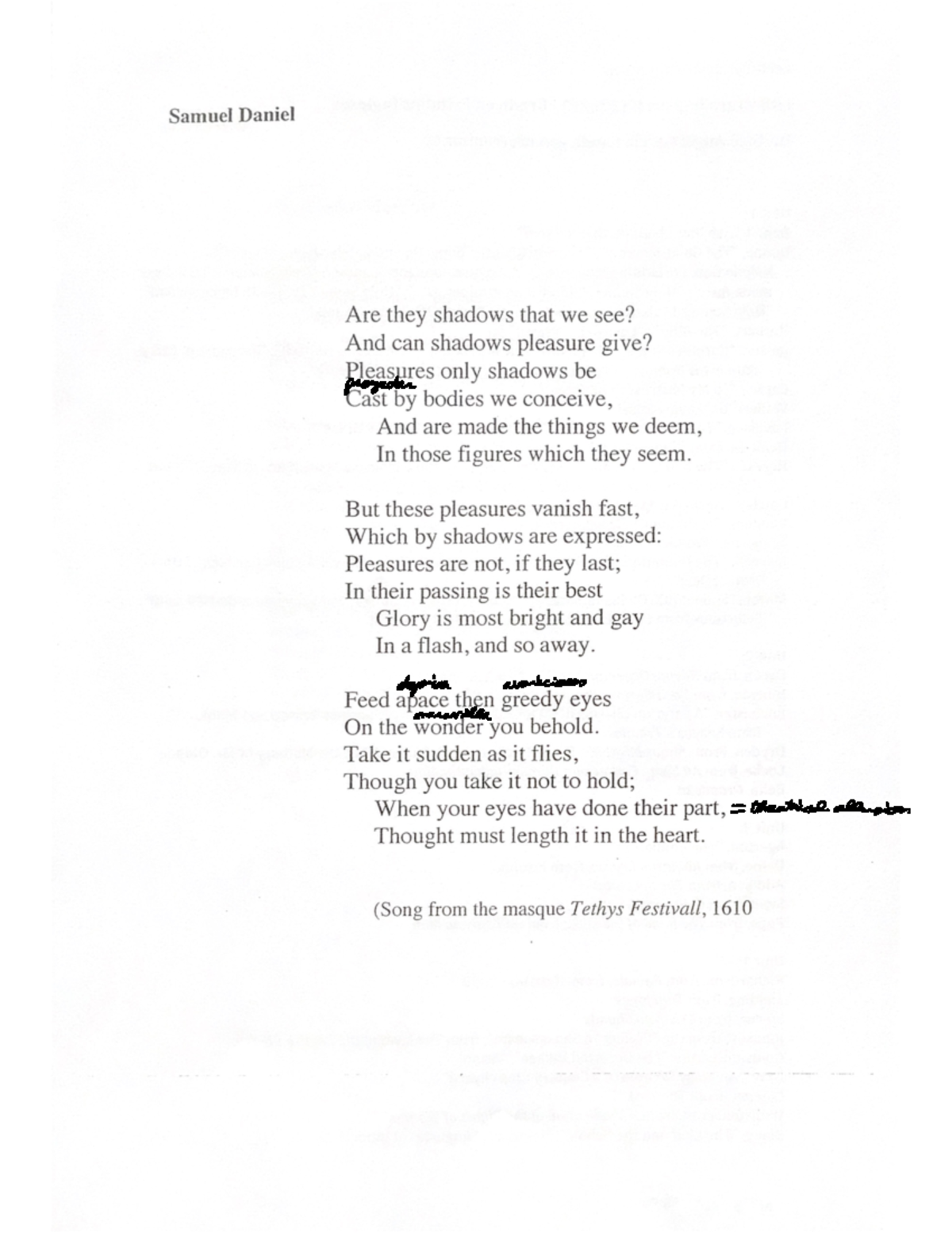 Texts Unit 1 - cjwijfdewoieuouqe - Samuel Daniel Are they shadows that we see? And can shadows ...