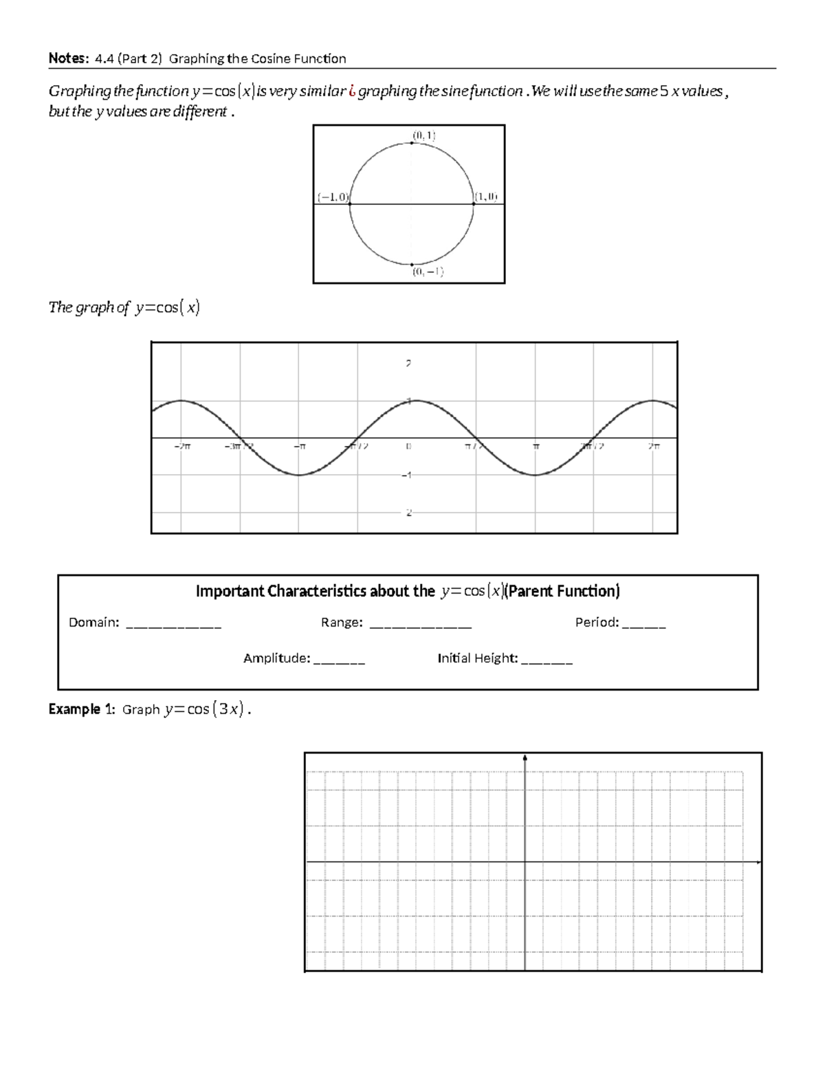 Notes 4.4 Part 2 Graphing the Cosine Function - High School Mathematics ...