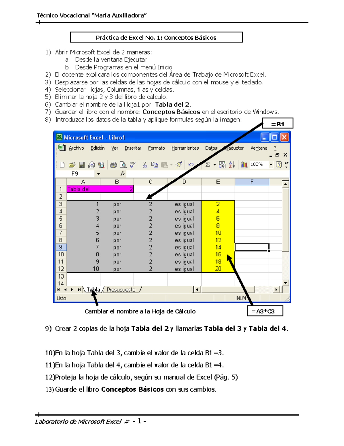 Laboratorios de Excel - Profesor Alex - 1) Abrir Microsoft Excel de 2 ...