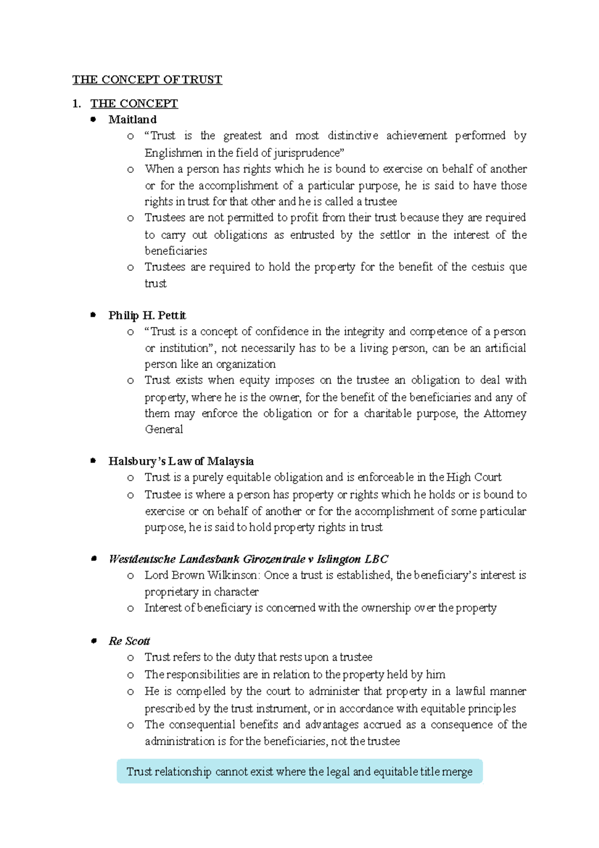 2.1 - Concept of Trusts - Lecture notes 2 - THE CONCEPT OF TRUST 1. THE ...