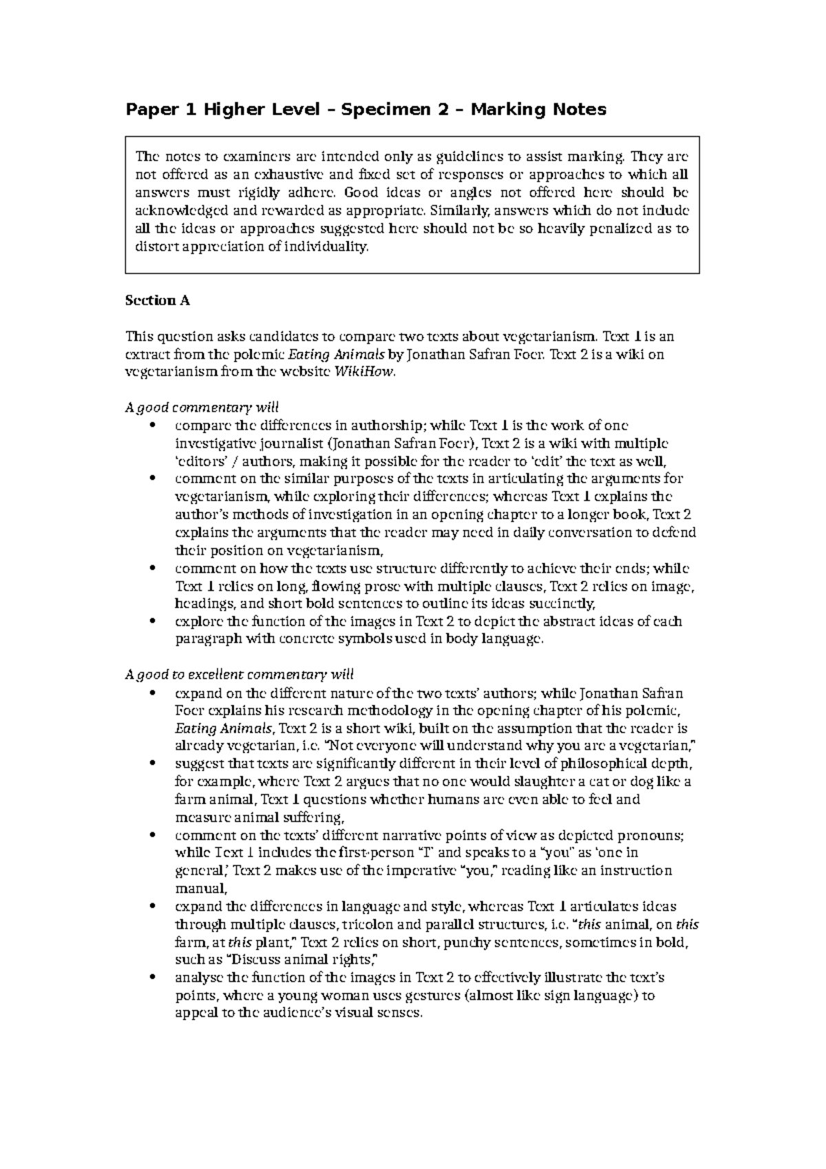 Marking notes - ENG - Paper 1 Higher Level – Specimen 2 – Marking Notes ...
