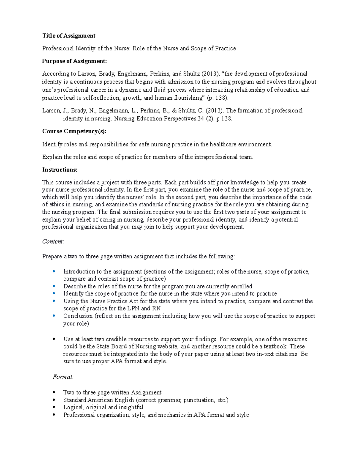 Course Project Part 1 Assignment - NUR 1055 - Studocu
