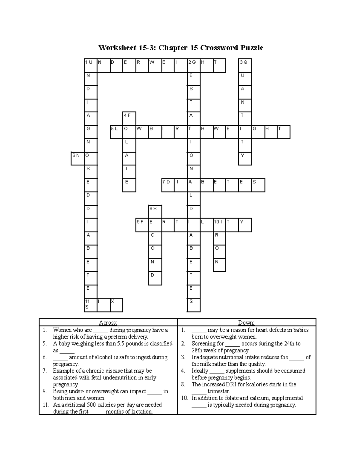 Worksheet 15-3 - Basic Nutrition Assignment - Worksheet 15-3: Chapter ...