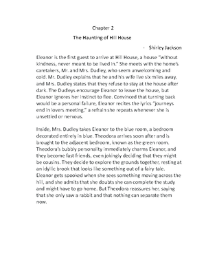 The Haunting of the Hill House Chapter 6 Analysis - Chapter 6 (Analysis ...