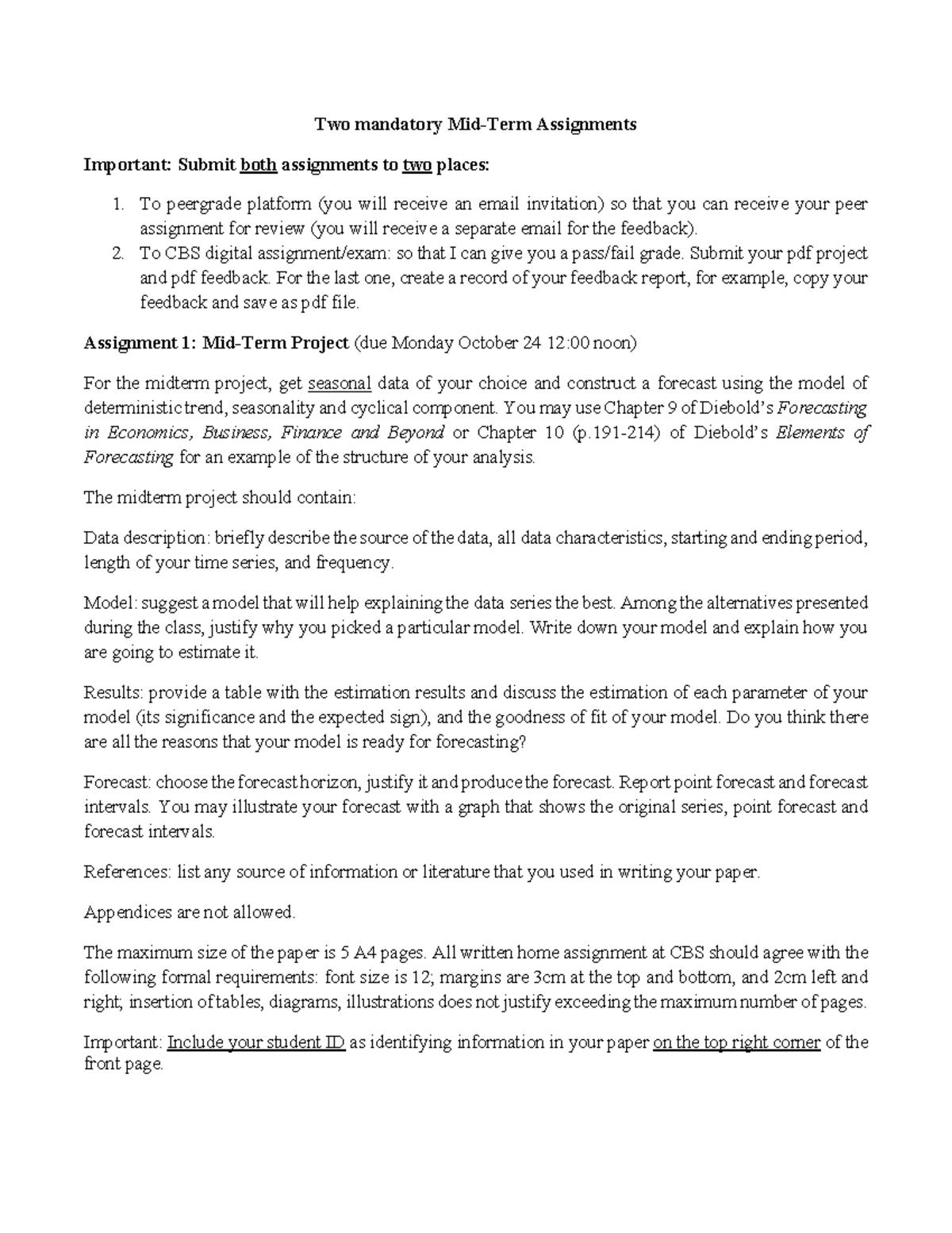 Mid Term Assignment - Two mandatory Mid-Term Assignments Important ...