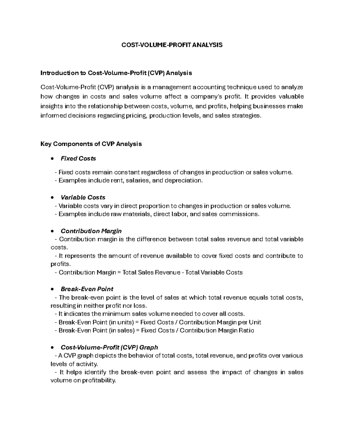 Handout CVP Methods of Acct Teaching - COST-VOLUME-PROFIT ANALYSIS ...