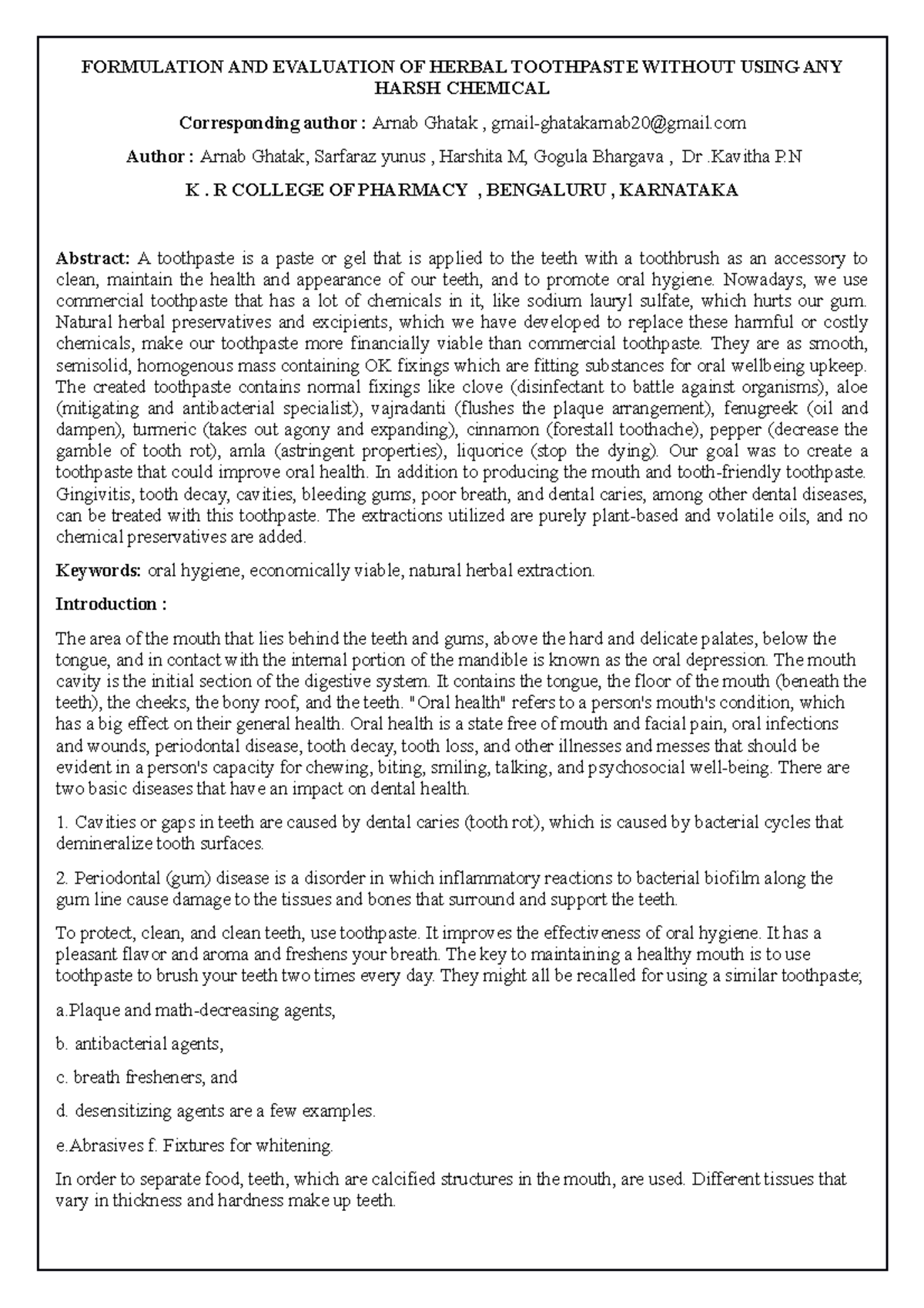 Formulation AND Evaluation OF Herbal Toothpaste article - FORMULATION ...