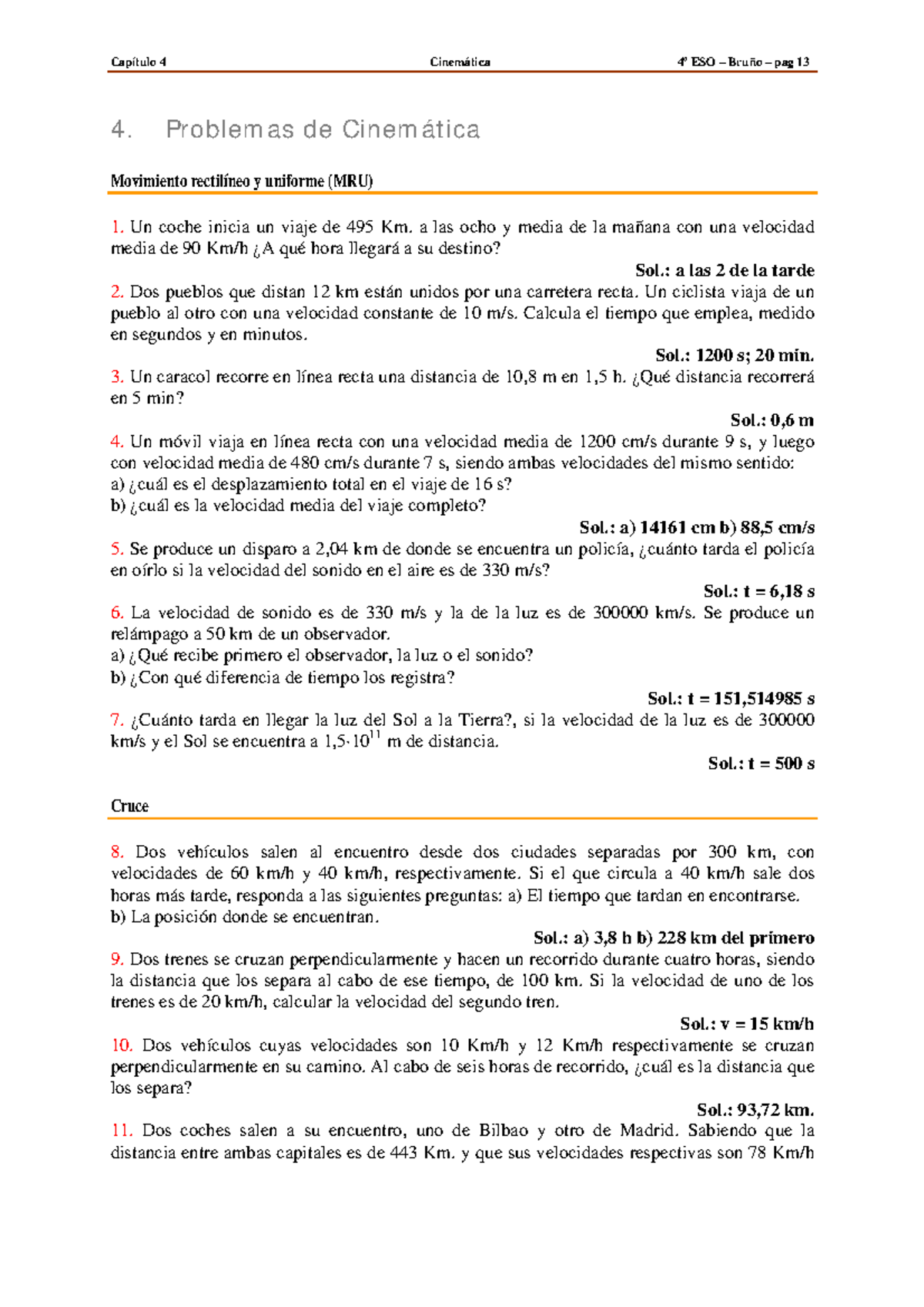 Ejercicios de cinematica - 4. Problemas de Cinemática Movimiento ...