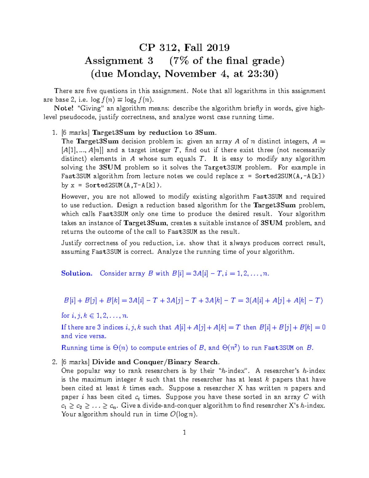 Assignment 3 Solutions - CP 312, Fall 2019 Assignment 3 (7% of the final grade) (due Monday ...
