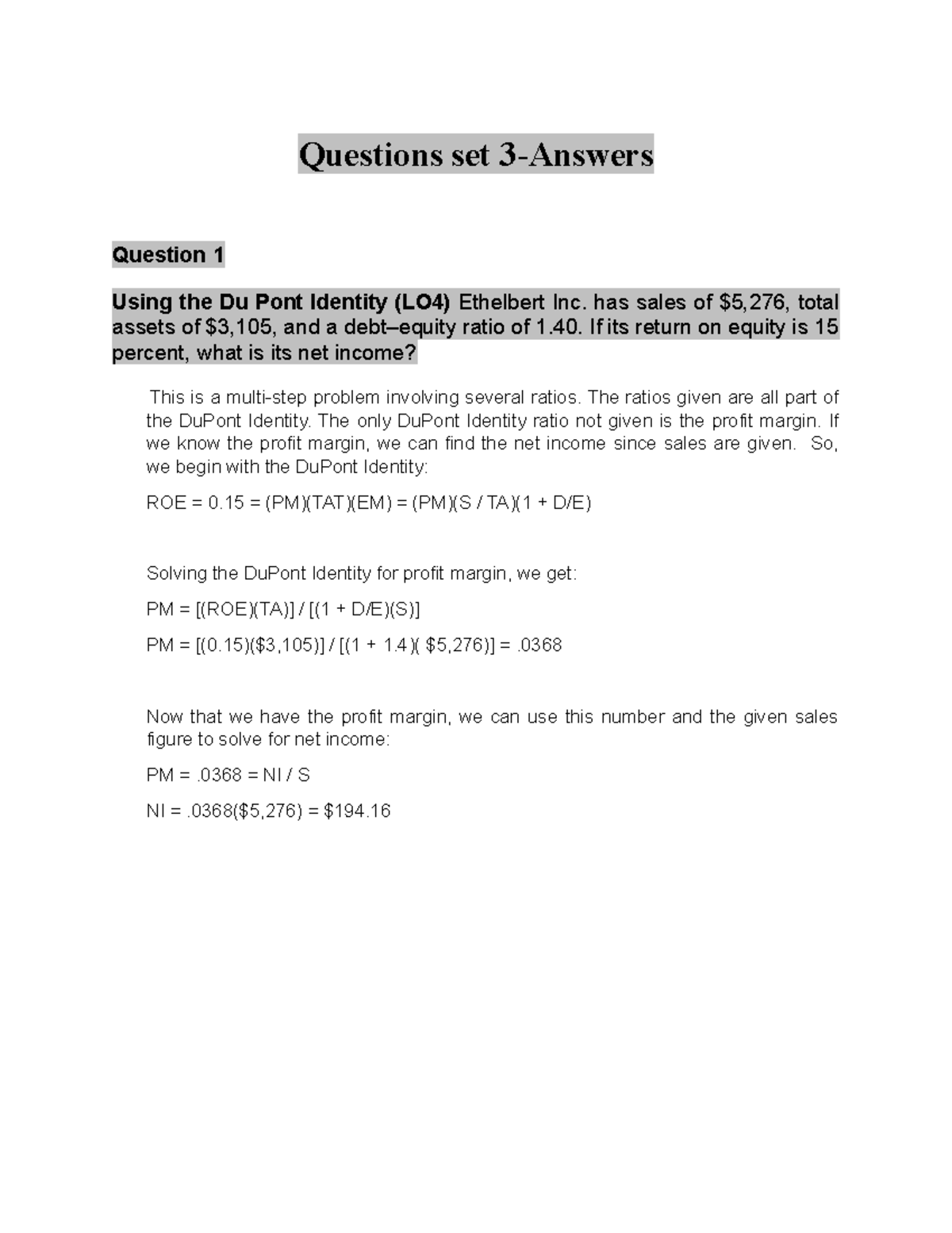 Practice Questions Ch03- Answers - Questions set 3-Answers Question 1 ...