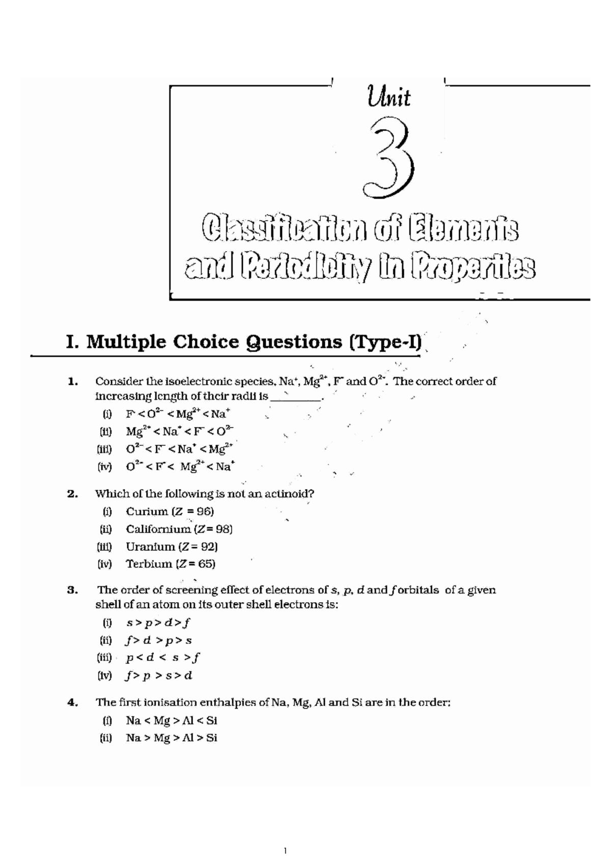 Classification question - Unit 3 Classification of Elements and Periodicity in Properties I ...