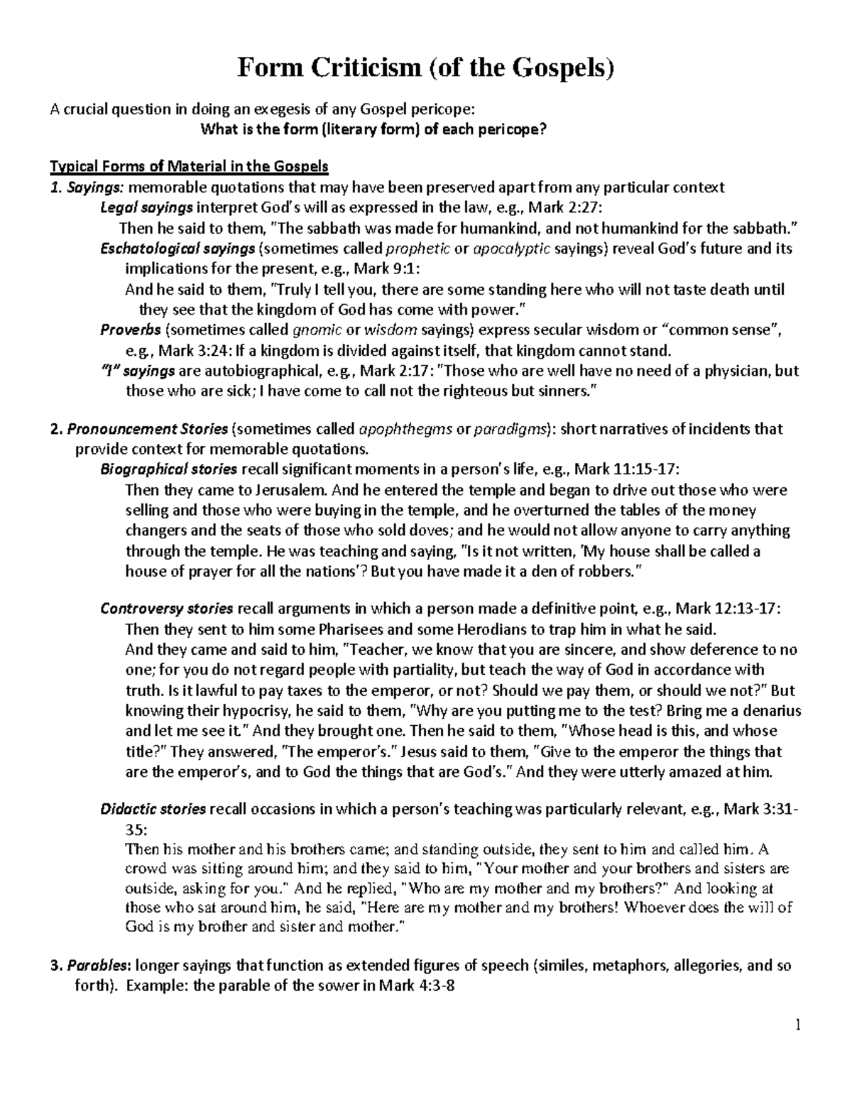 Form Criticism (of the Gospels) - What is the form (literary form) of ...