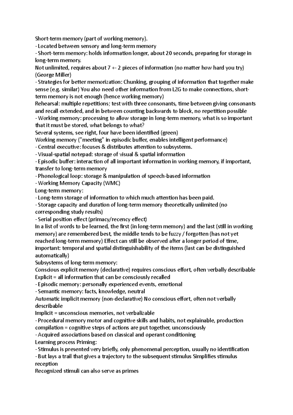 Short - General Psychology - Short-term memory (part of working memory ...