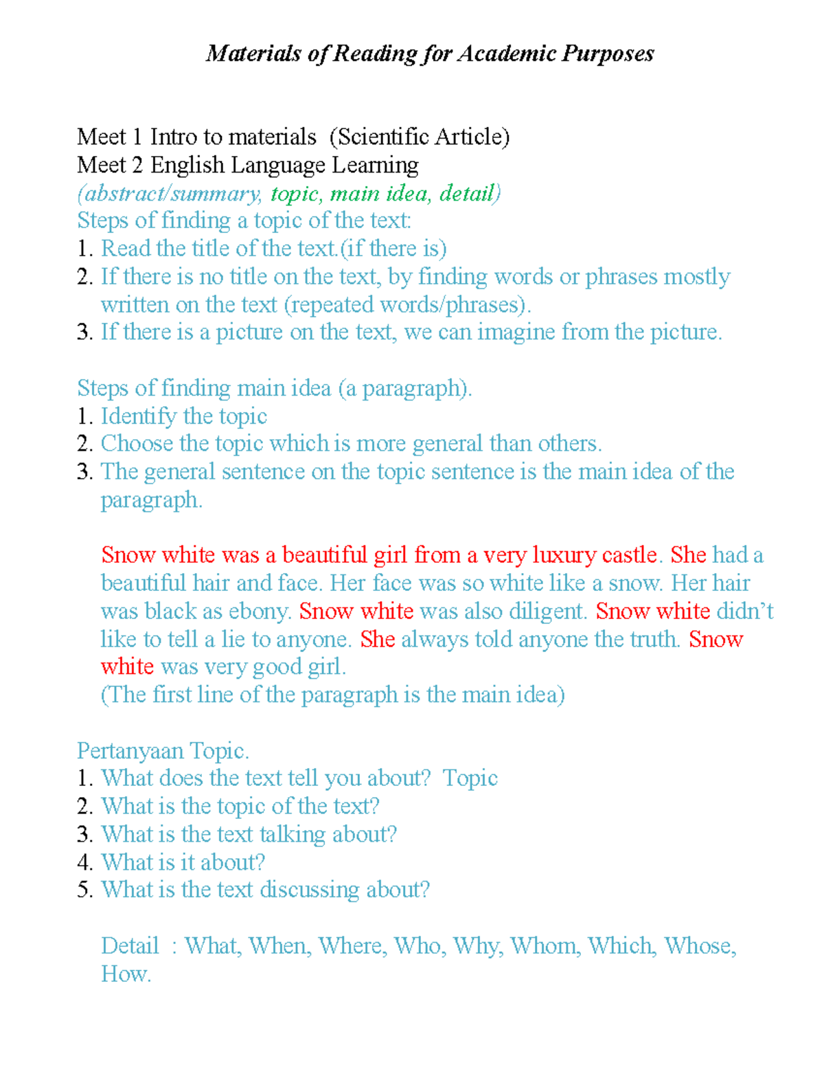 Materials of Reading for Academic Purposes and Intro - (if there is) If ...