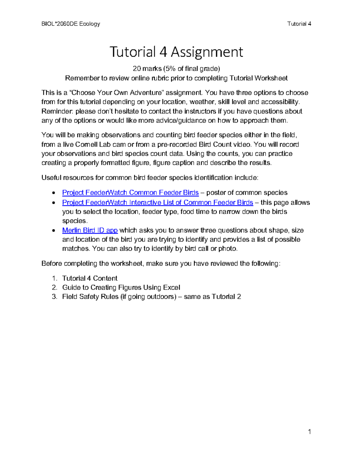 Tutorial 4 - Working with Ecological Data F23 - Tutorial 4 Assignment 20 marks (5% of final ...