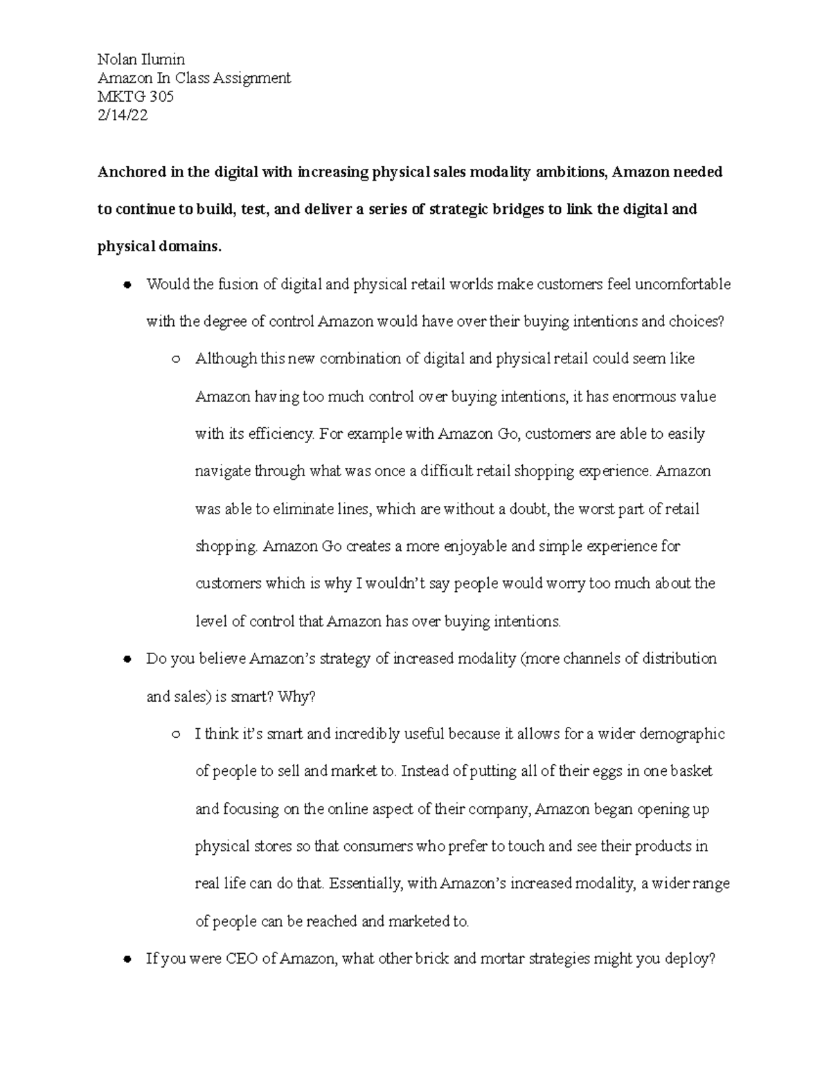 Ilumin MKTG305 Amazon In Class Assignment - Nolan Ilumin Amazon In ...