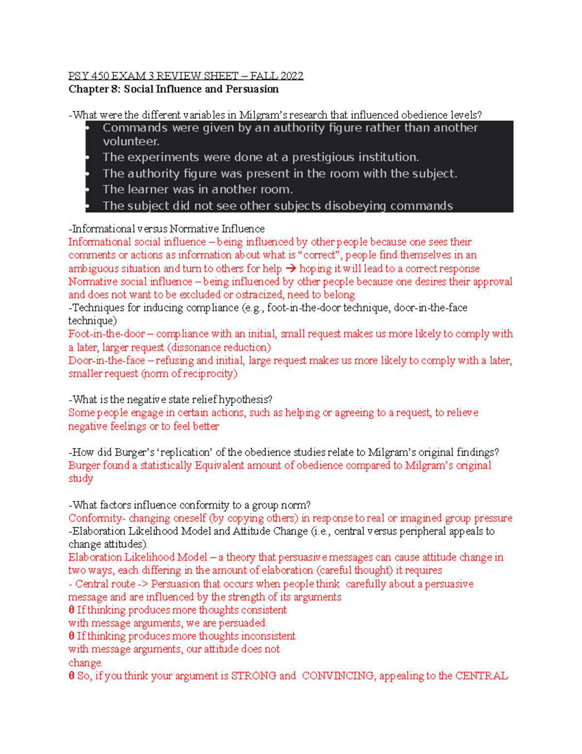 Exam 3 Review Sheet Fall 2022 - PSY 450 EXAM 3 REVIEW SHEET – FALL 2022 ...
