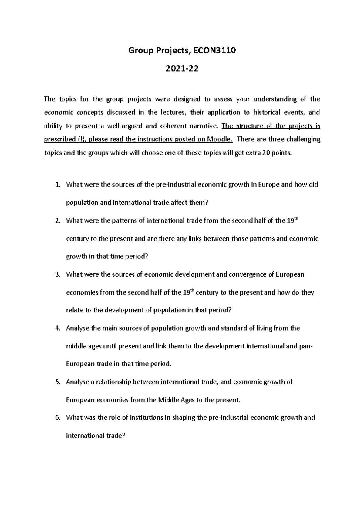 ECON3111 Group Projects 2021-22 - Group Projects, ECON 2021- The topics ...