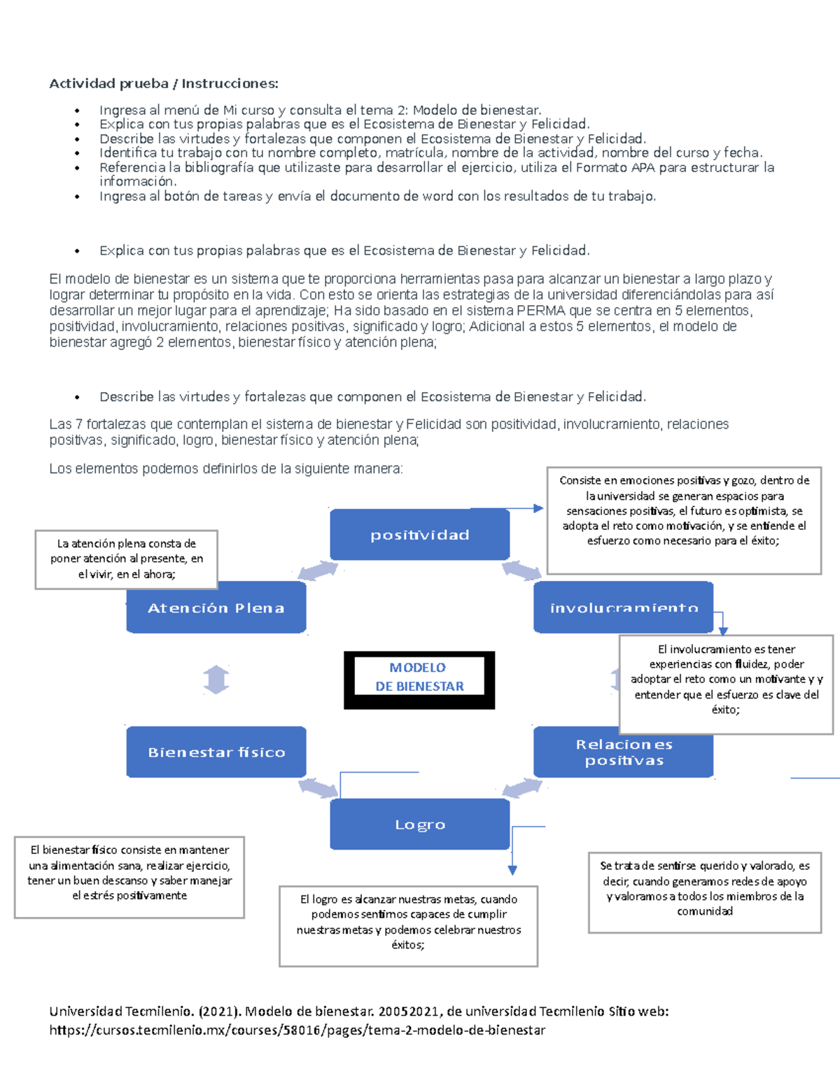 Modelo bienestar Stu Docu - Actividad prueba / Instrucciones: Ingresa al menú de Mi curso y ...