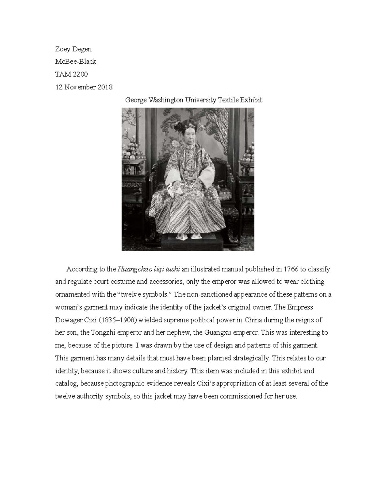 George Washington University Textile Exhibit - Zoey Degen McBee-Black ...