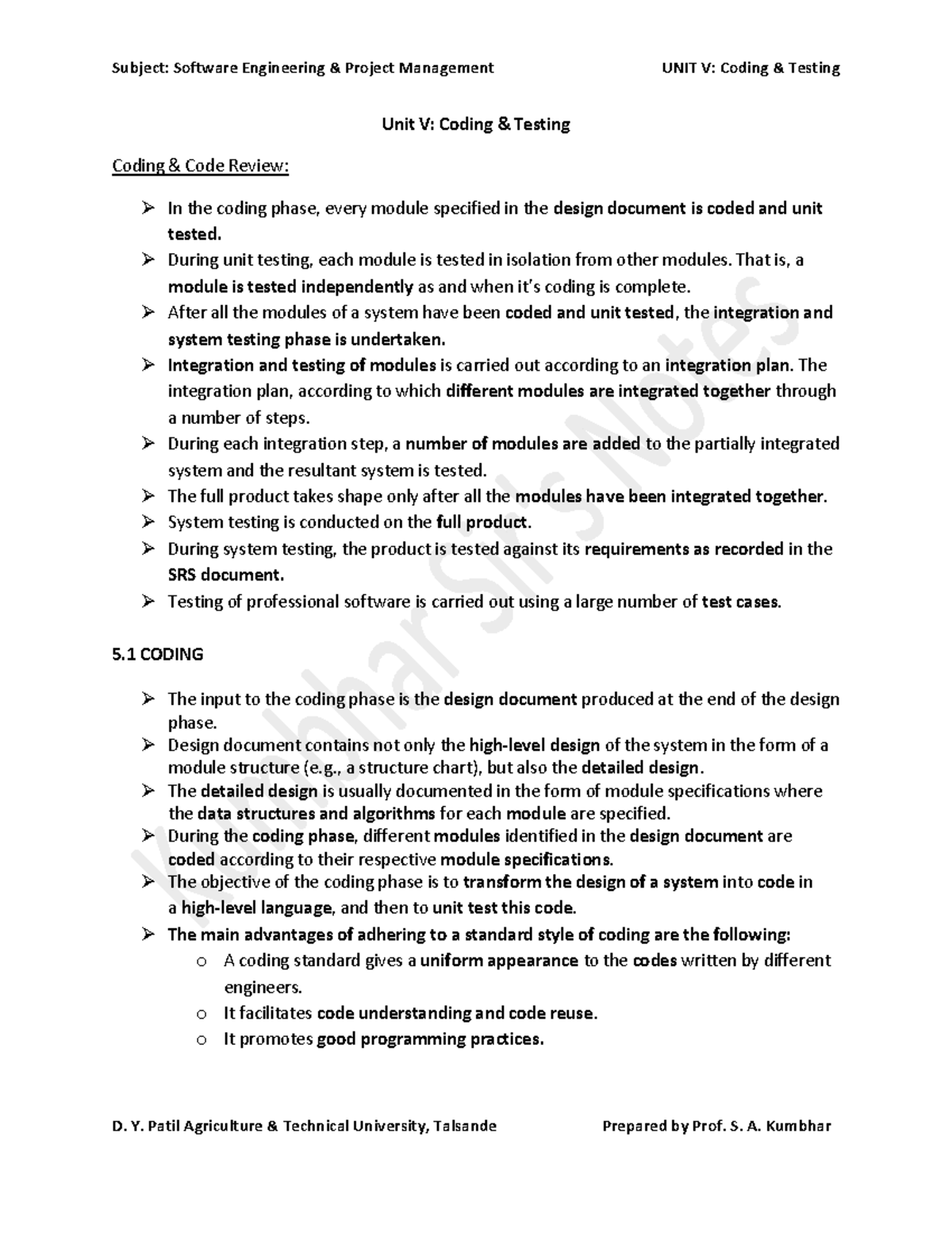 Unit V Coding And Testing Unit V Coding And Testing Coding And Code Review 1432