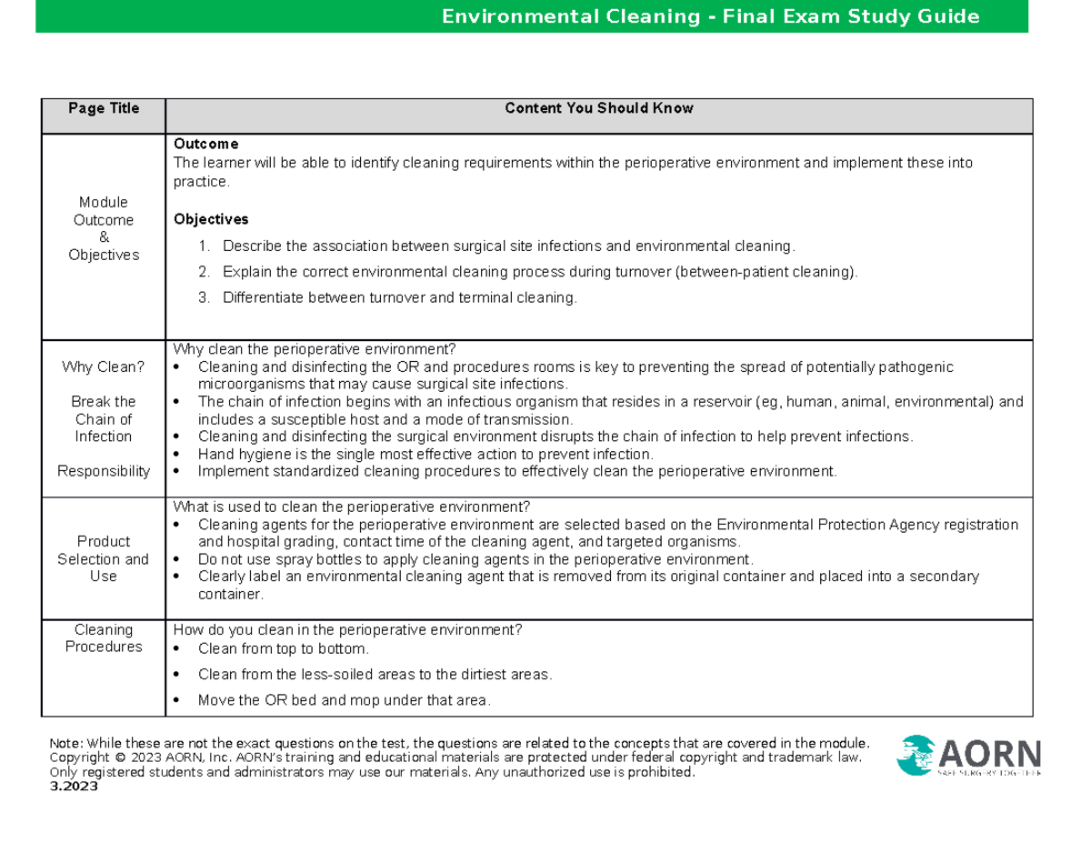 Study Guide Environmental Cleaning - Page Title Content You Should Know ...