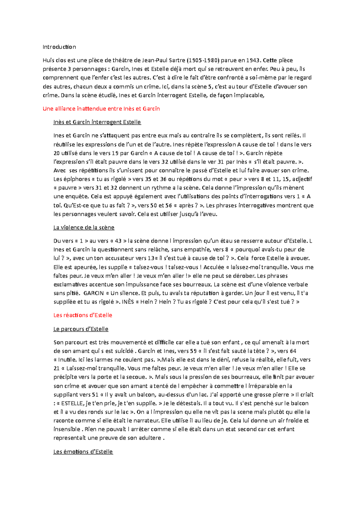 Commentaire Compose huit clos - Introduction Huis clos est une pièce de ...